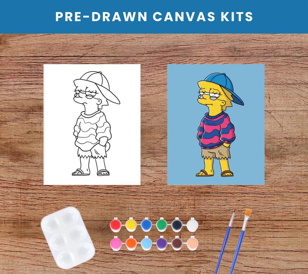Cartoon Inspired Pre-drawn Canvas Paint Kit - Etsy