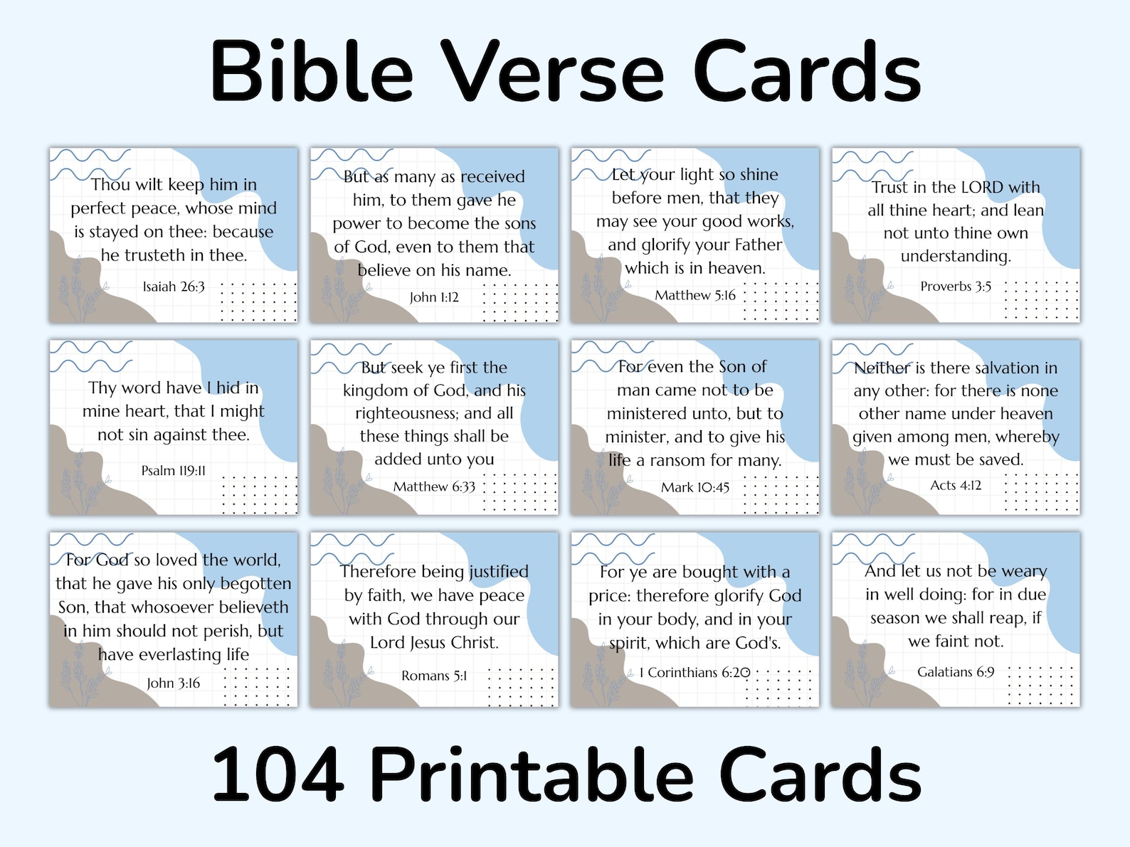 Bible Memory Verse Cards, 104 Printable Modern Minimalist KJV Scripture ...