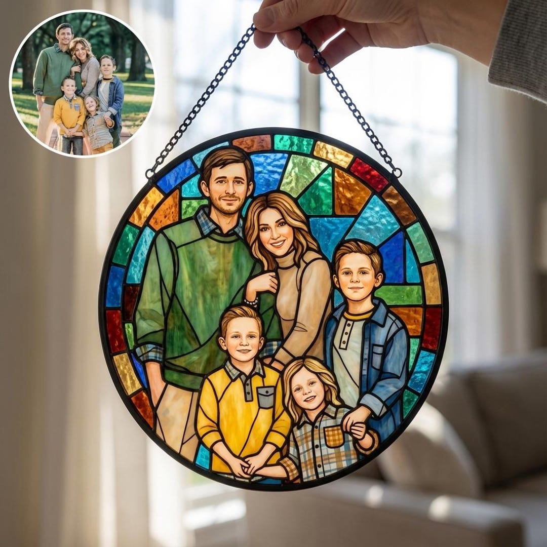 Family Suncatcher Custom Birth Flower Suncatcher Portrait From Photo ...