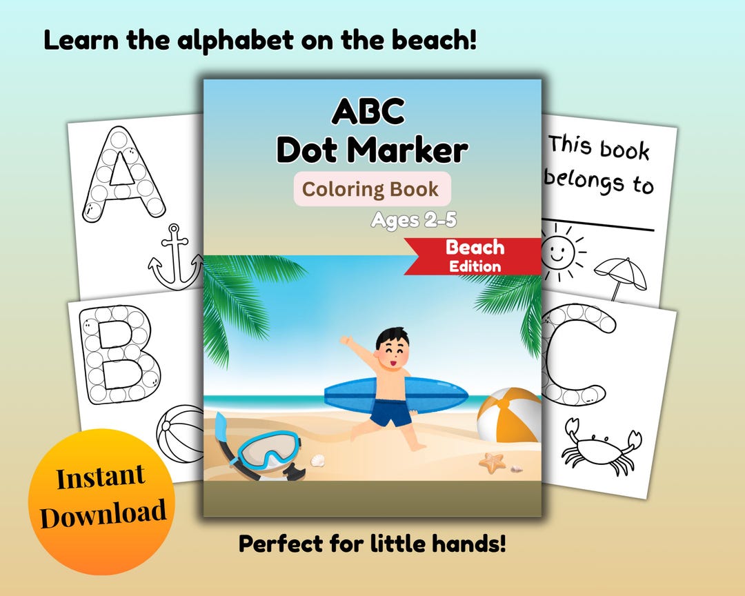 Beach ABC Dot Marker Coloring Book | Digital File | Instant Download - Etsy
