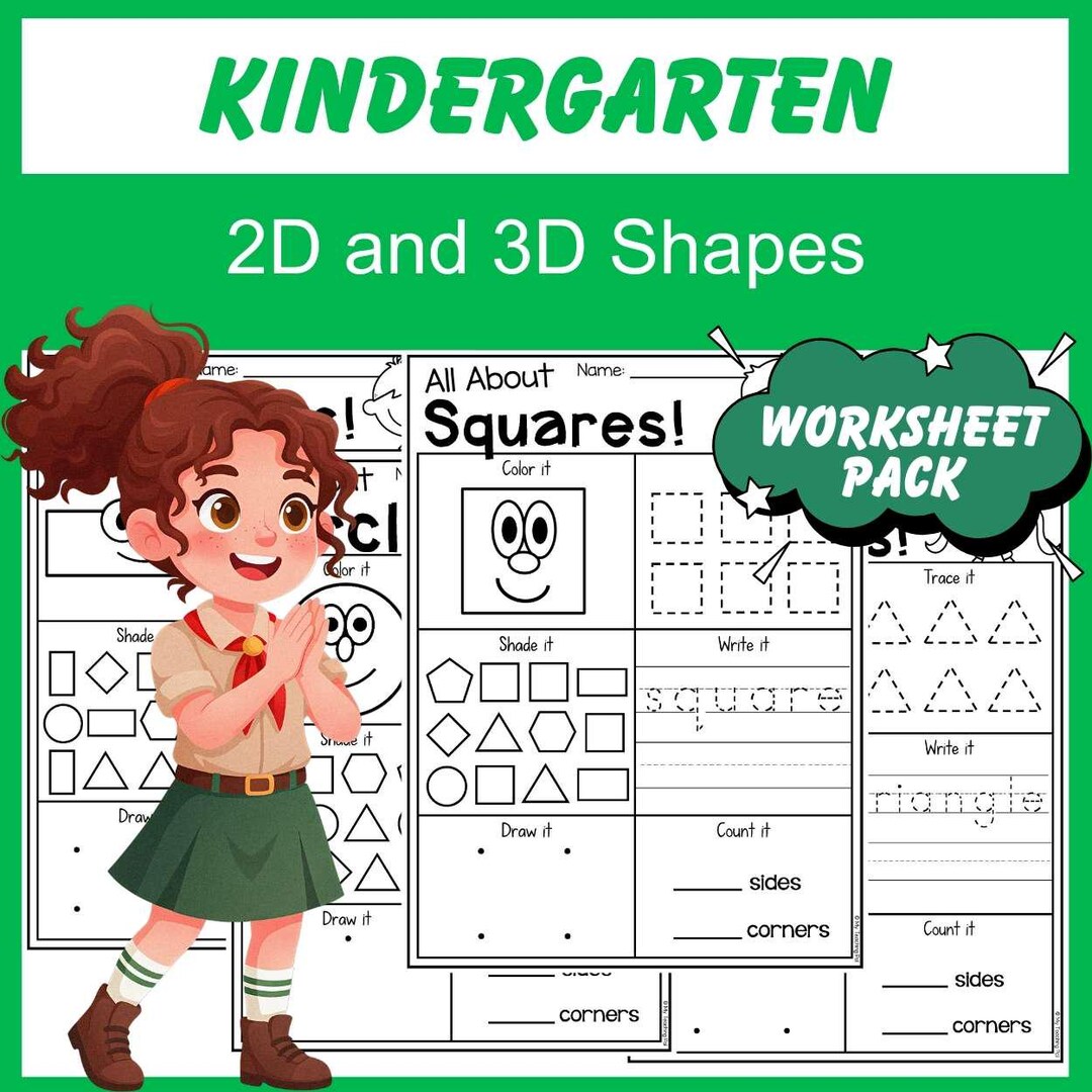 Kindergarten 2D and 3D Shapes Worksheets, Geometry Activities (PDF ...