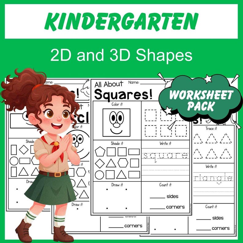 Kindergarten 2D and 3D Shapes Worksheets, Geometry Activities (PDF ...