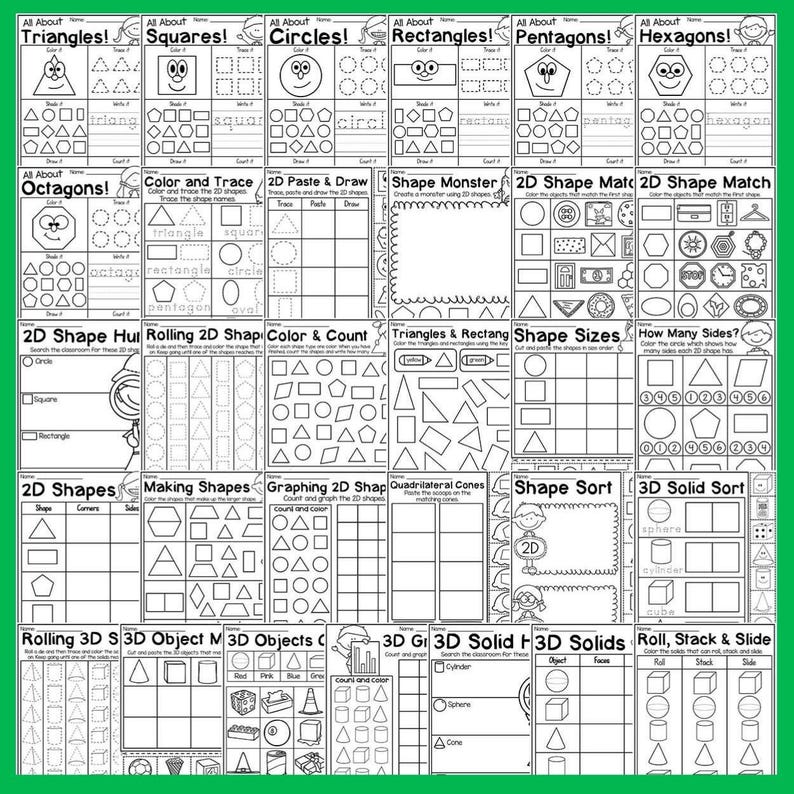 Kindergarten 2D and 3D Shapes Worksheets, Geometry Activities (PDF ...