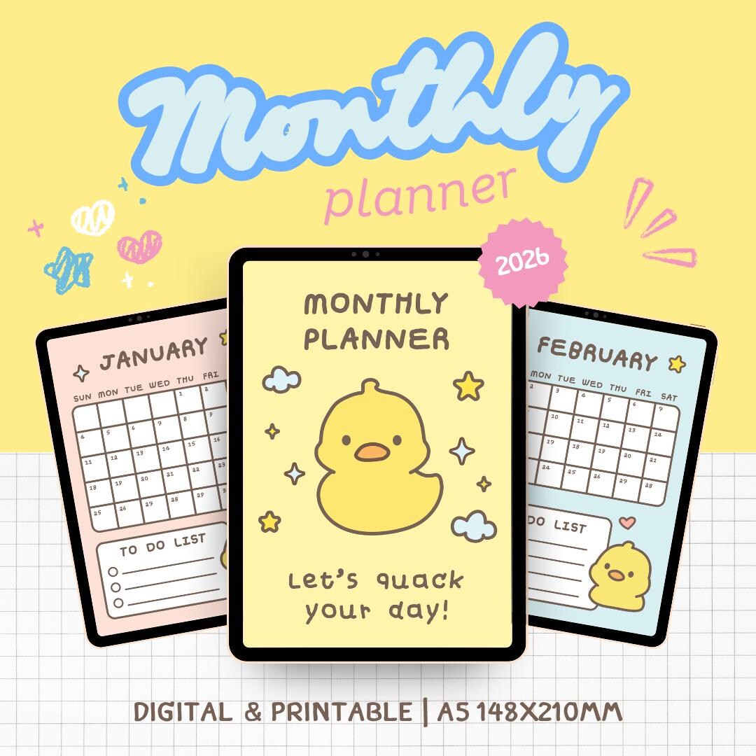 2026 Monthly Planner – Kawaii Duck Theme, A5 (digital & Printable) - Etsy