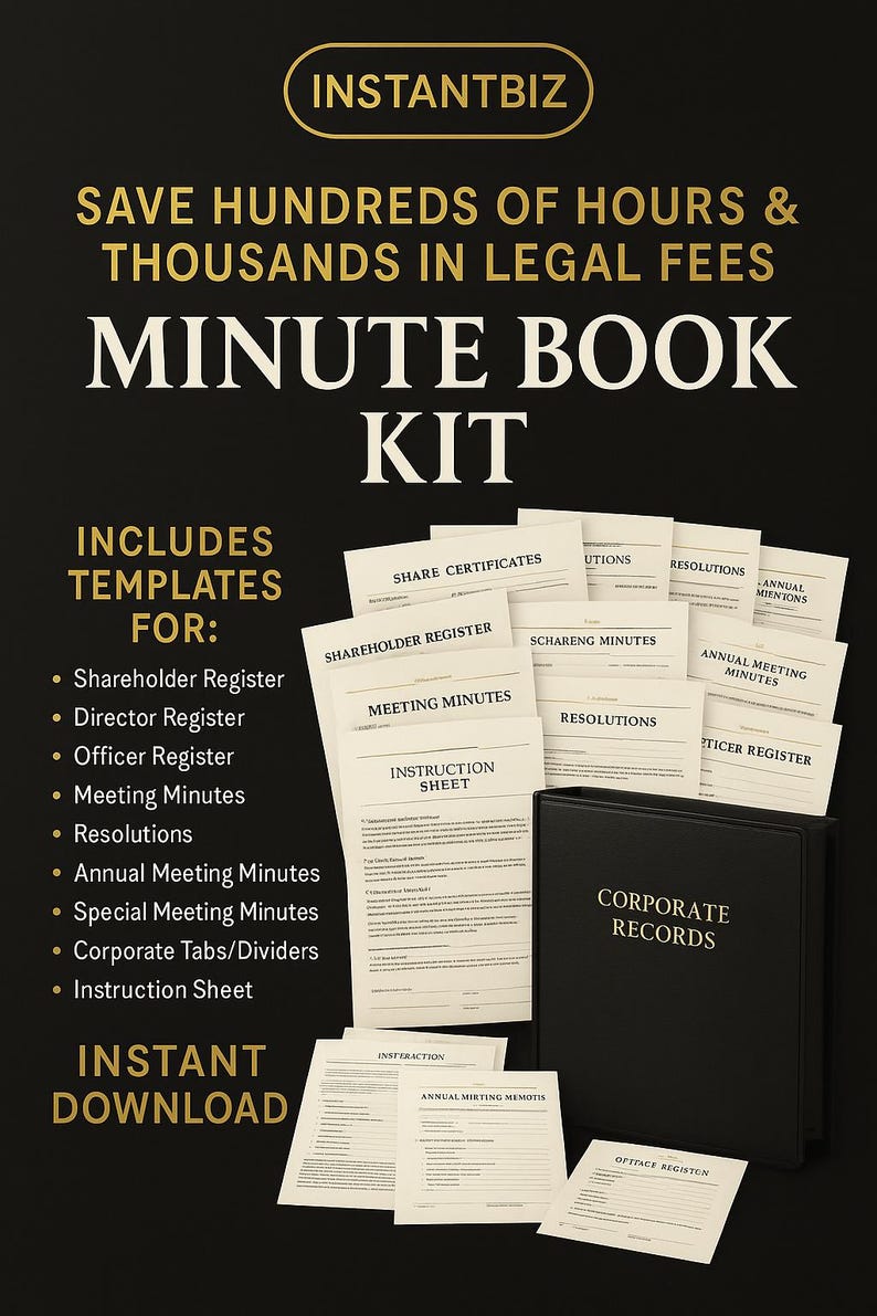 Corporate Minute Book Template | Digital Download - Etsy