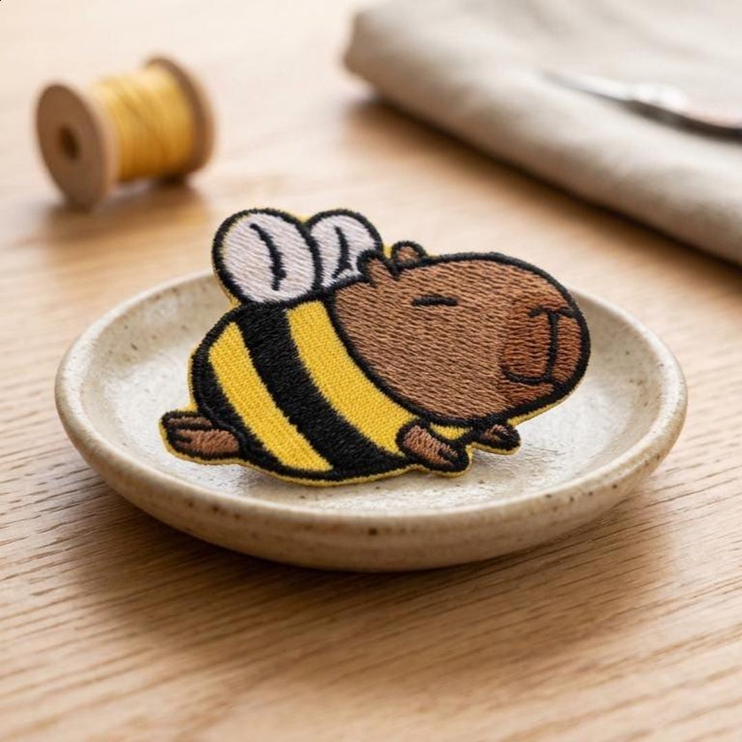 Funny Capybara Bee Embroidered Patch, Cute Capy-bee Iron on Patch ...