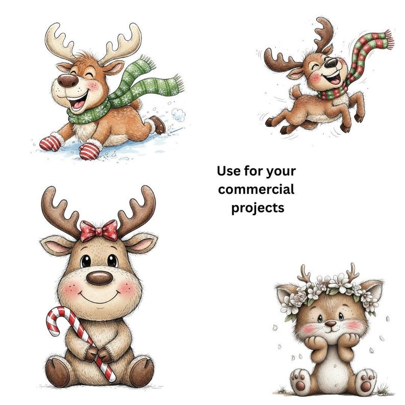 Reindeer Clipart PNG Bundle for Commercial Use Christmas Graphics (26 ...