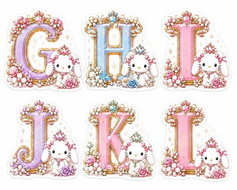 Cute Sublimation Bunny Alphabet Letter Stickers PNG Bundle Kawaii ...