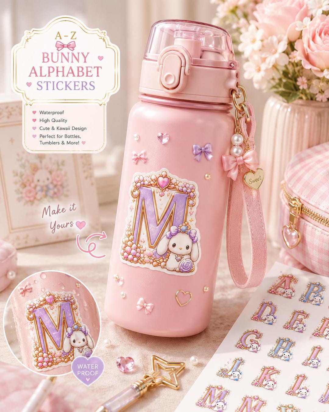 Cute Sublimation Bunny Alphabet Letter Stickers PNG Bundle Kawaii ...