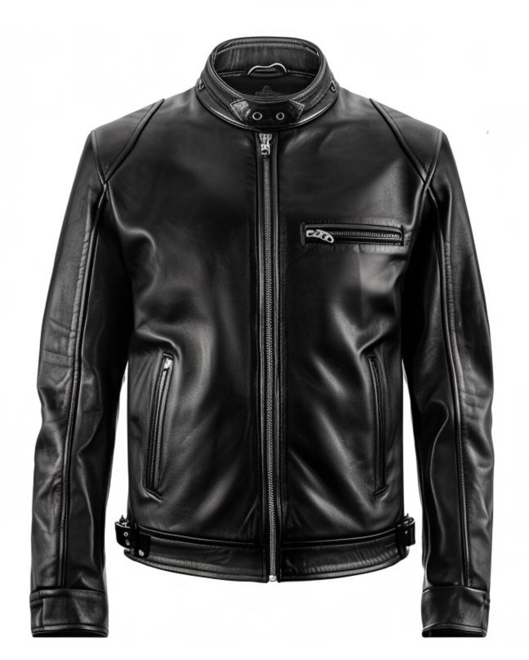 Men’s Black Genuine Leather Café Racer Jacket | Military Style Stand-up ...