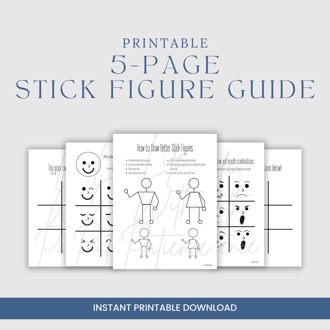 Stick‑figure Drawing Guide – 5‑page Printable Workbook for Adults & Kid ...