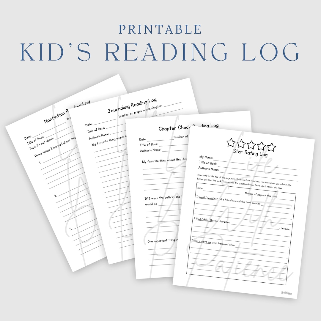 Kids Reading Log – 4‑page Printable Tracker With Rating, Chapter, Daily ...