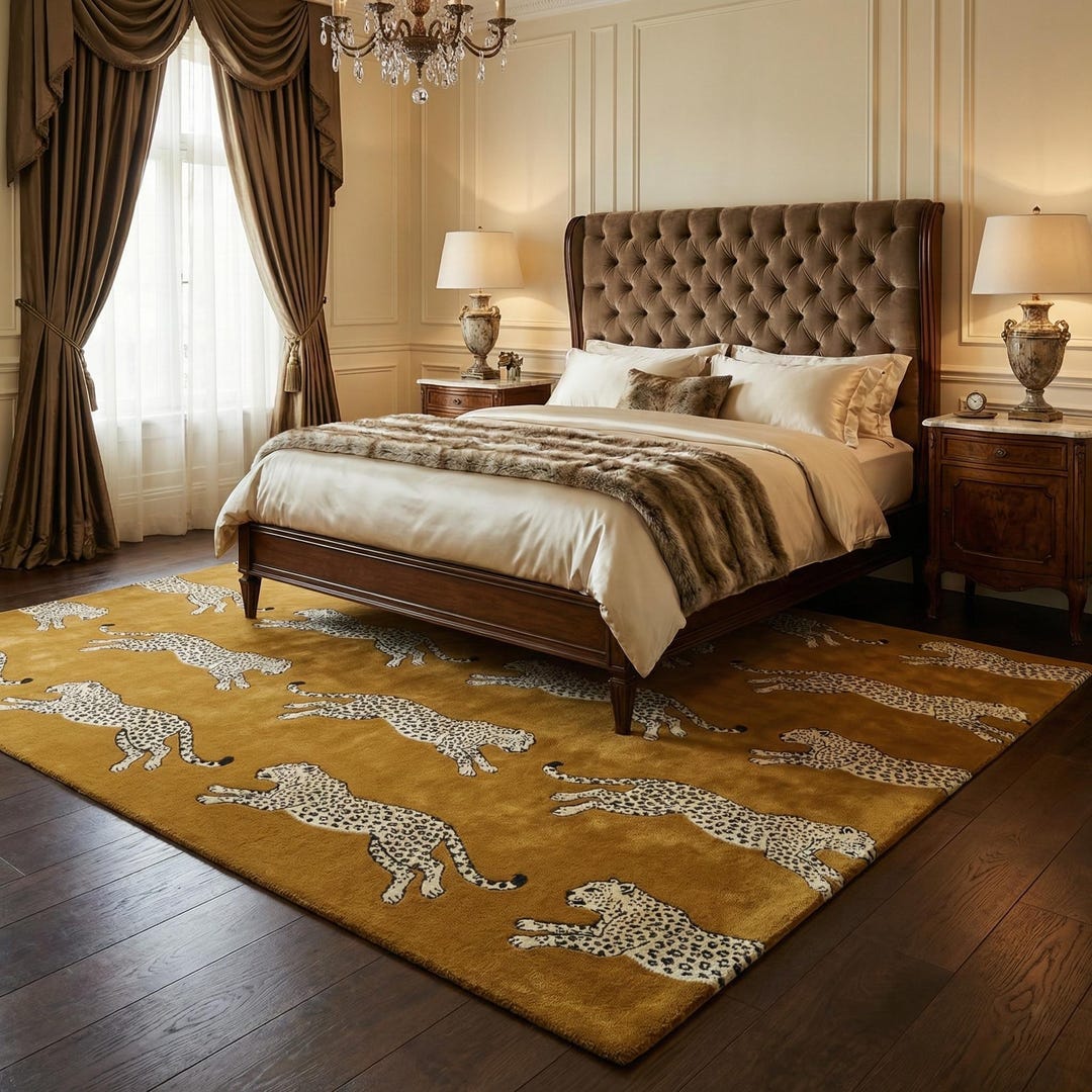 8x10 Modern Safari Style Tufted Rug for Bedroom | Contemporary Leopard ...