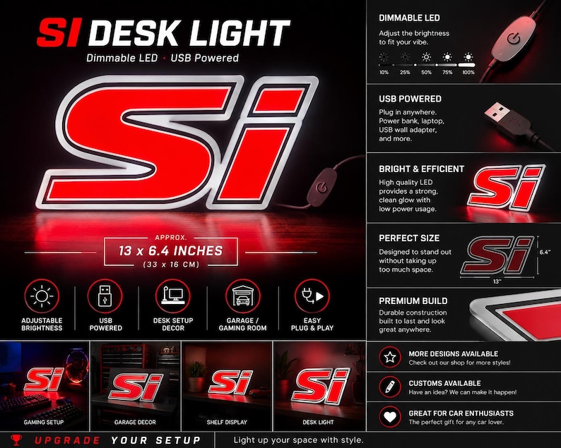 JDM Performance LED Desk Light – Dimmable Car Enthusiast Decor – Gaming ...