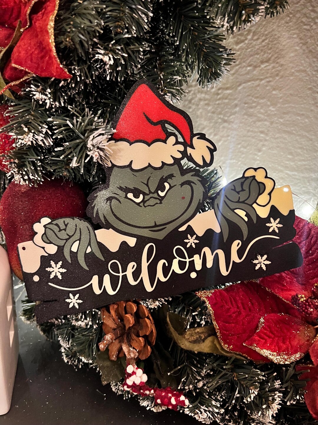 Grinch Welcome Sign Christmas Decor With Mounting Holes - Etsy