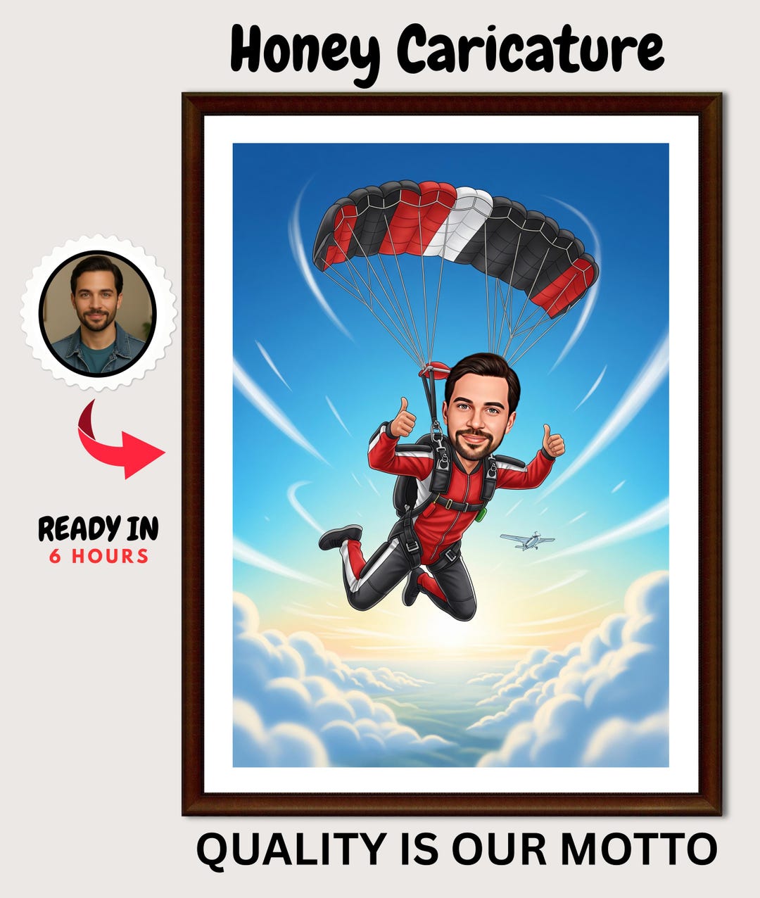 Personalized Skydiver Caricature | Custom Cartoon Skydiving Portrait ...