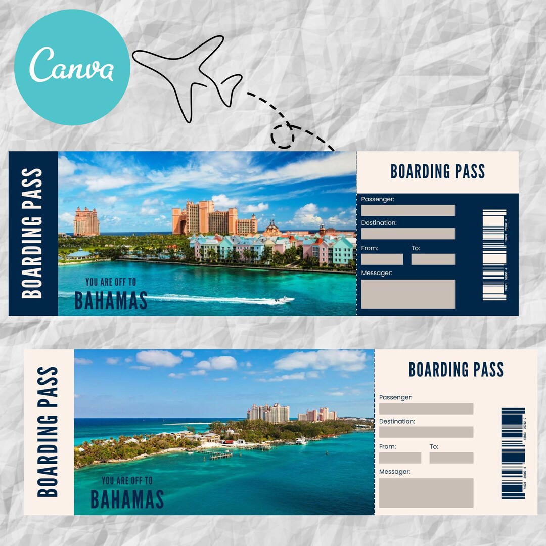 Digital BAHAMAS Trip Surprise Gift Ticket︱vacation Boarding Pass ...