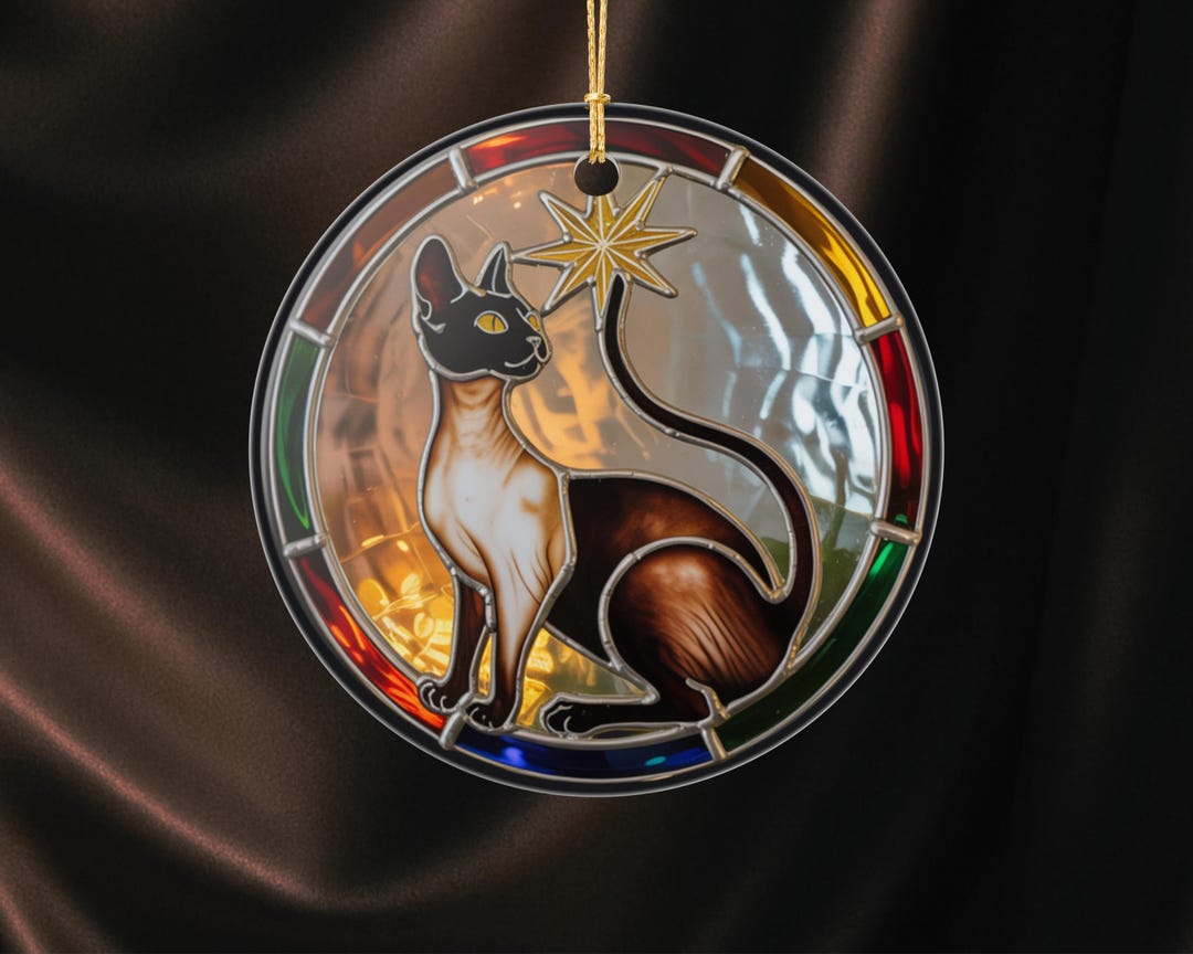 Sphynx Cat Christmas Ornament | Stained Glass Style Double-sided ...