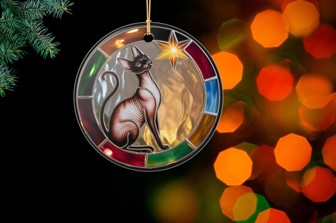 Sphynx Cat Stained-glass Christmas Ornament | Ceramic Holiday Season ...