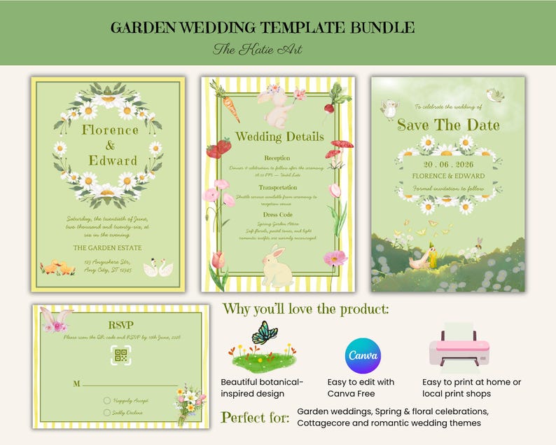 Botanical Garden Wedding Invitation Suite | Watercolor Floral Templates ...