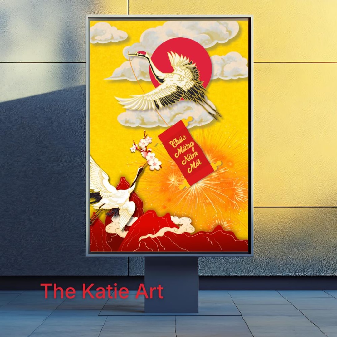Vietnamese Tet Poster: Cranes Bring Spring, Asian New Year (A3 Print ...
