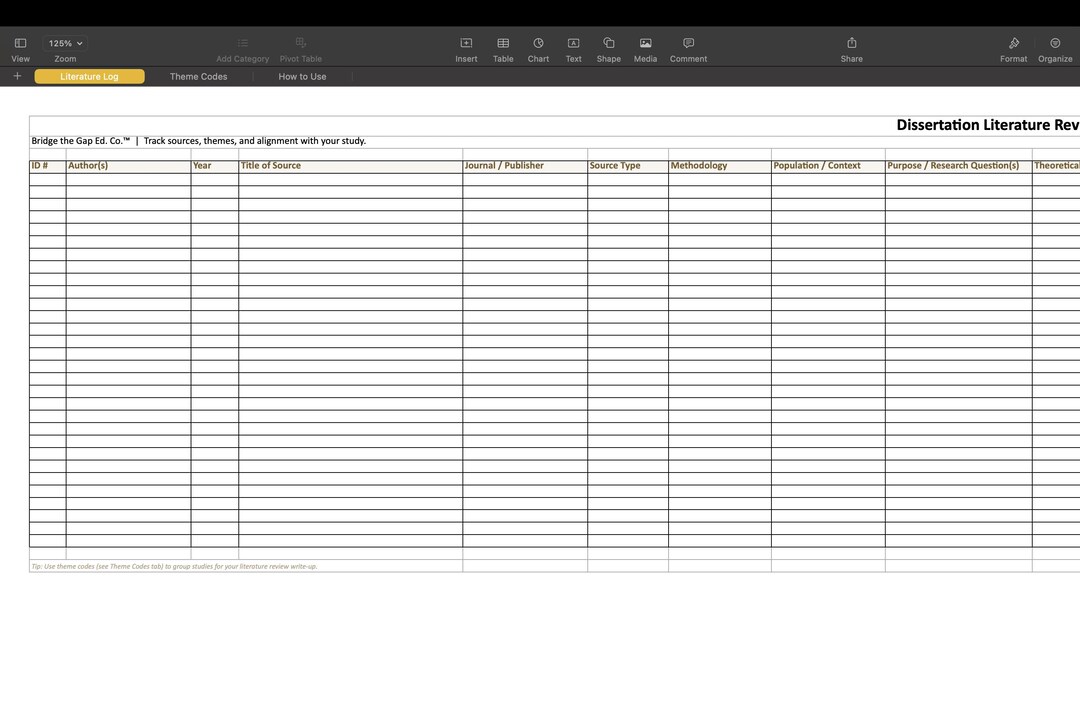 Dissertation Literature Review Log™ | Editable Excel & Google Sheets ...