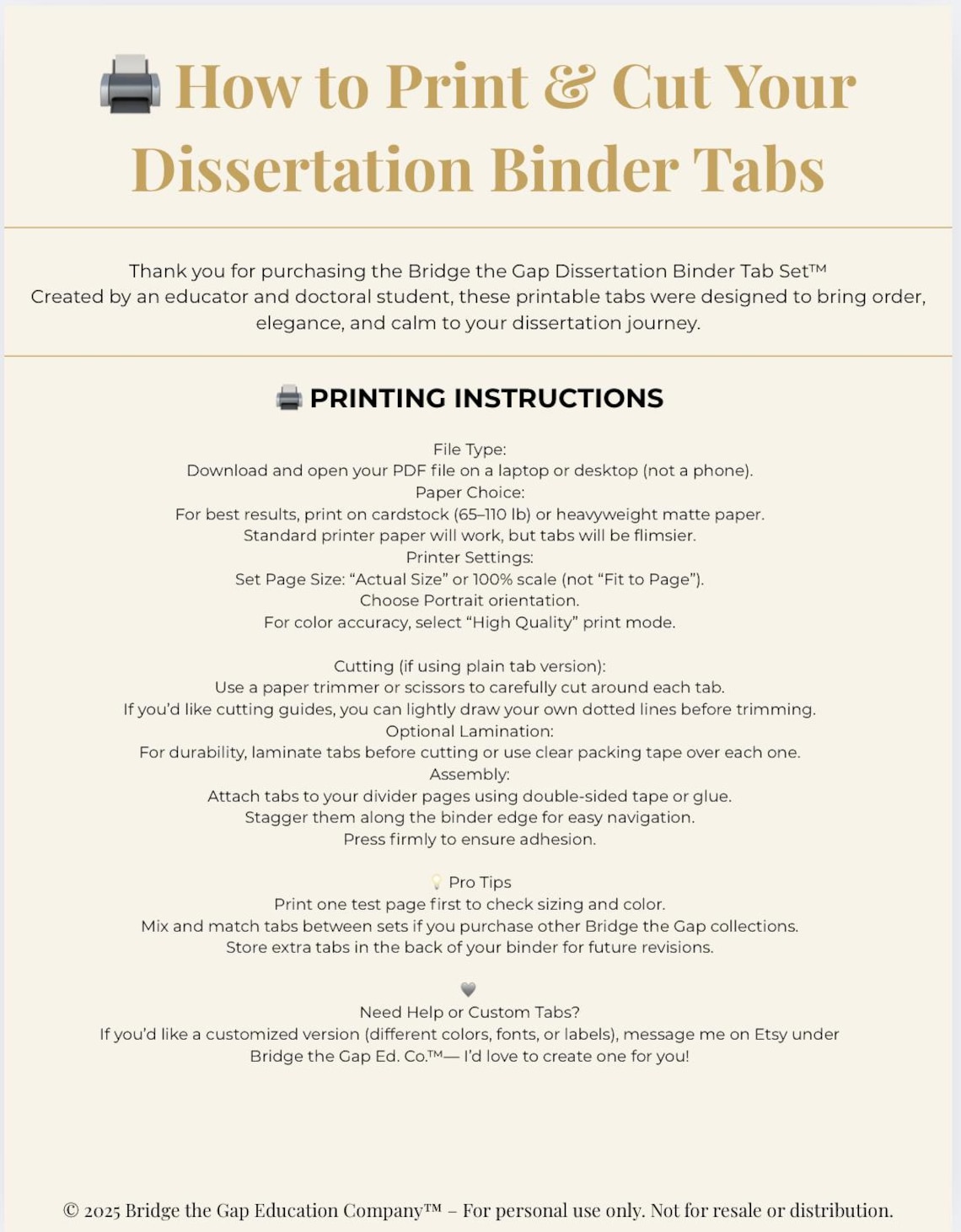 Dissertation Binder Dividers & Printable Tabs | Academic Planner ...