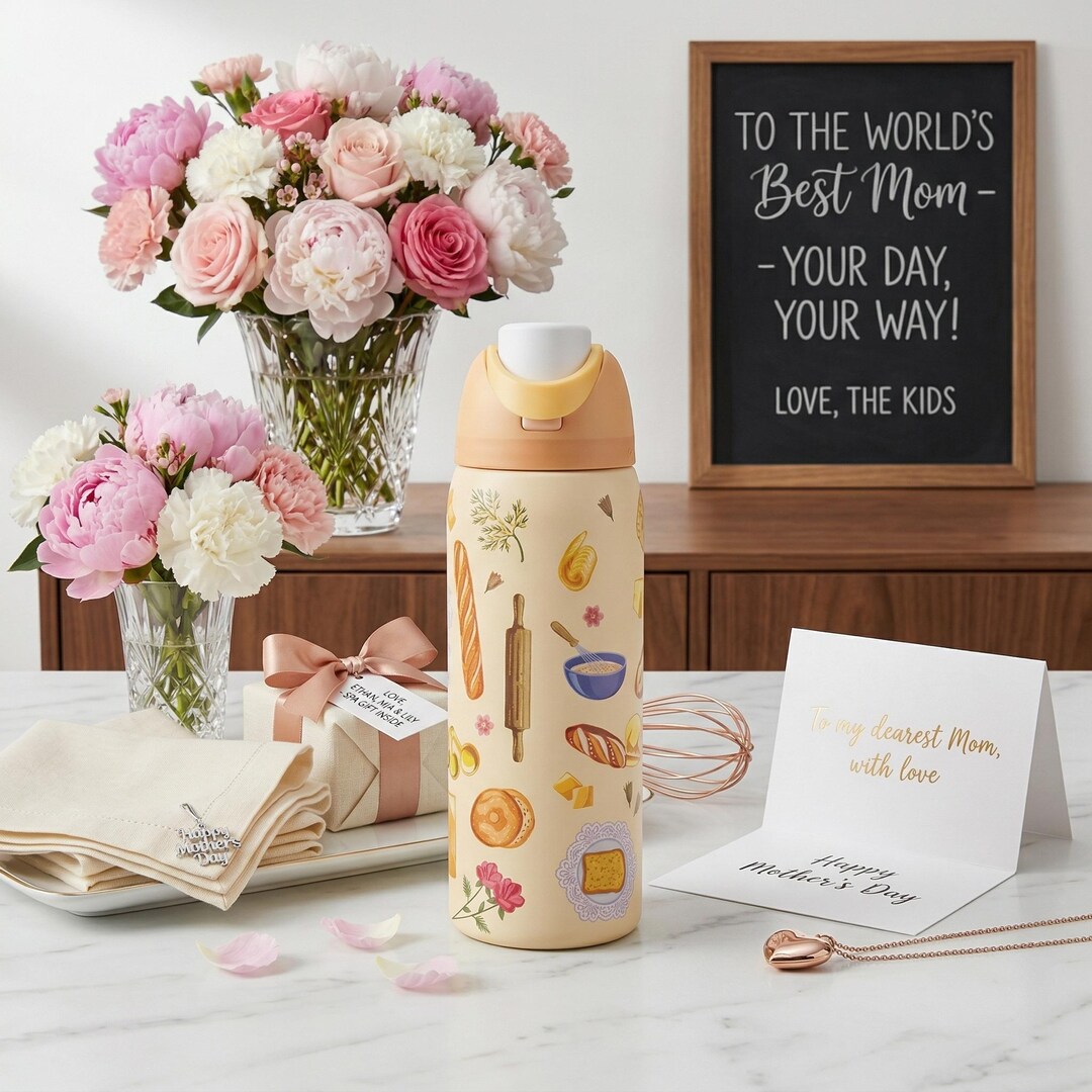 Bakery Aesthetic 32oz Water Bottle, Cute Pastry and Bread Tumbler ...