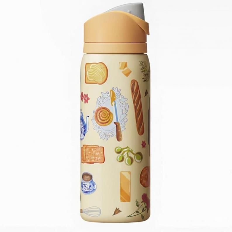 Bakery Aesthetic 32oz Water Bottle, Cute Pastry and Bread Tumbler ...