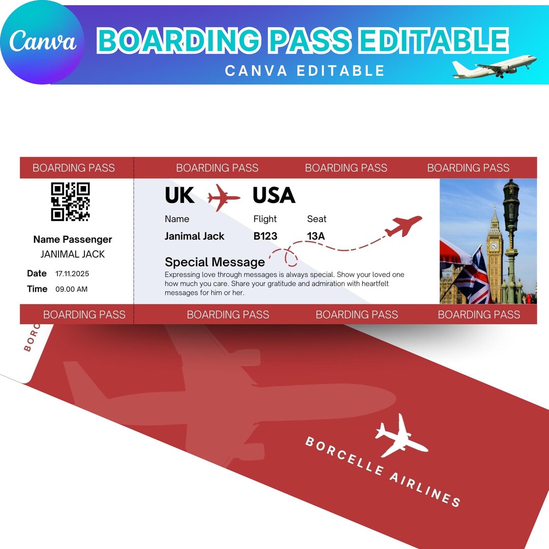 Surprise Trip Boarding Pass Template | Editable Canva Design (digital ...