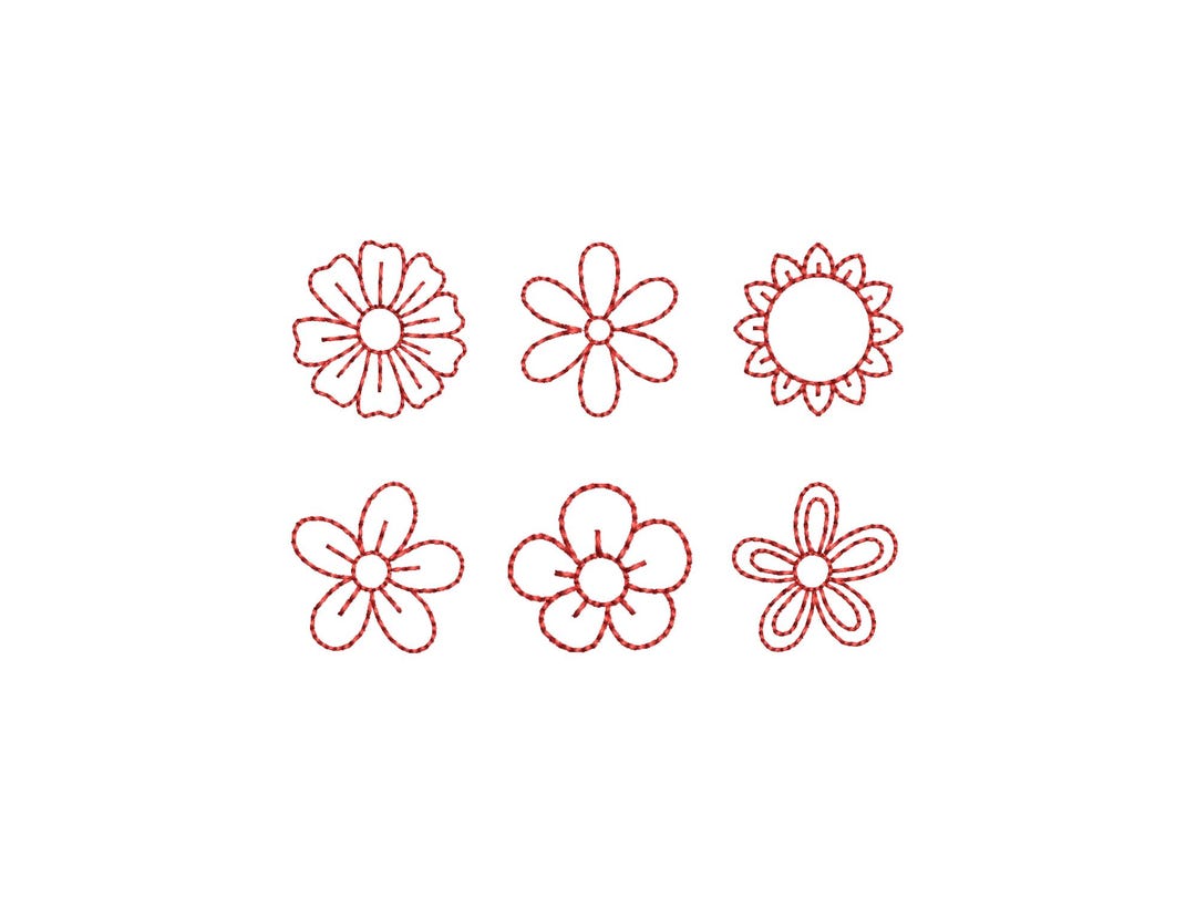 Flower Outline Redwork Embroidery Bundle | 6 Floral Designs | 2 & 3 ...