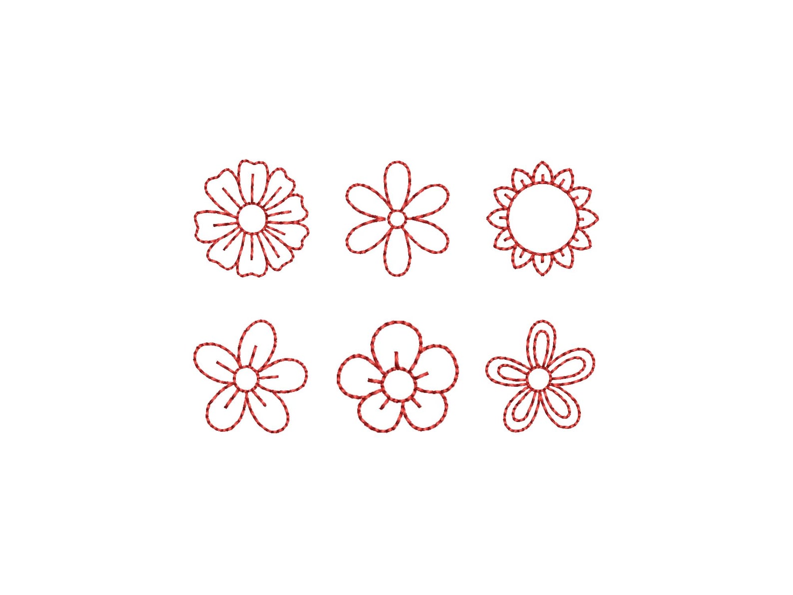 Flower Outline Redwork Embroidery Bundle | 6 Floral Designs | 2 & 3 ...