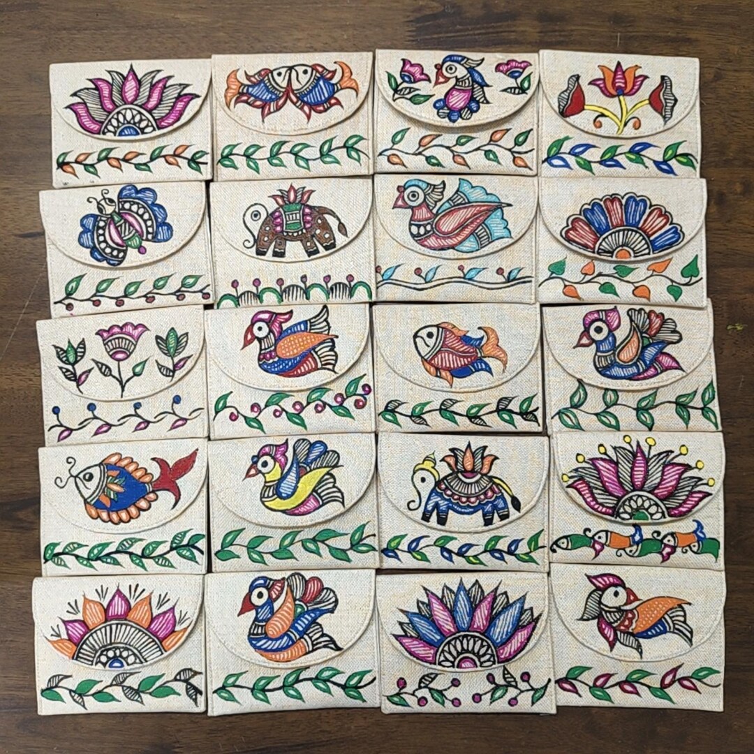 Hand Painted Fabric Money Envelopes Set of 20 | Indian Folk Art Shagun ...