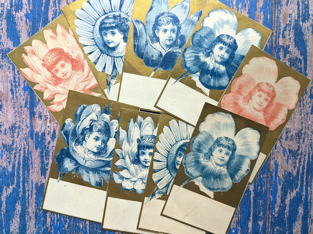 5 Victorian Litho Trade Cards Scrap Flower Children Tags - Etsy