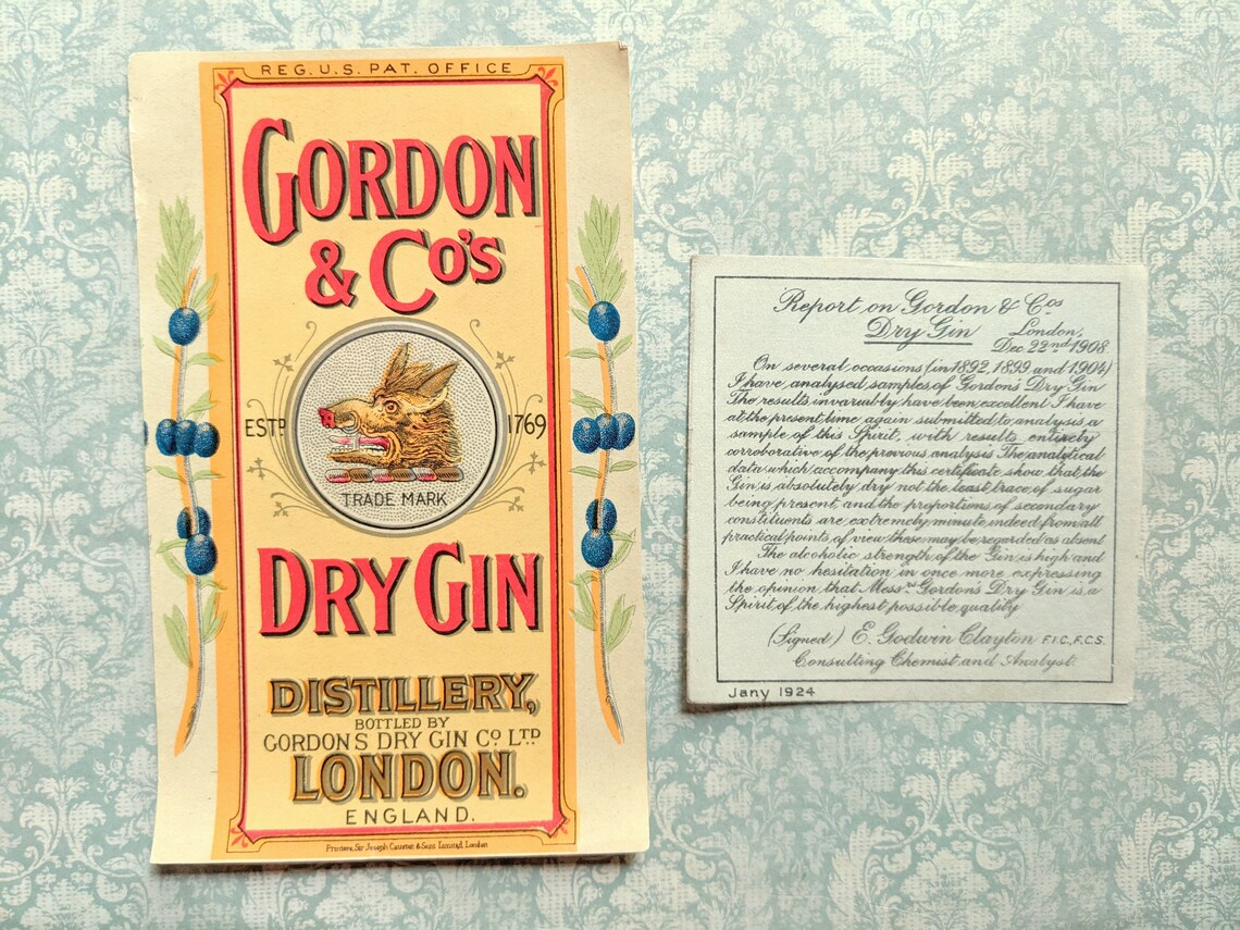 1900s to 1930s Original Unused Gin Labels Gordon & Company Holloways ...