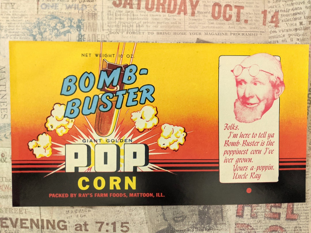 Original 1950s Atomic Bomb Buster Pop Corn Label Rays Farm Foods - Etsy