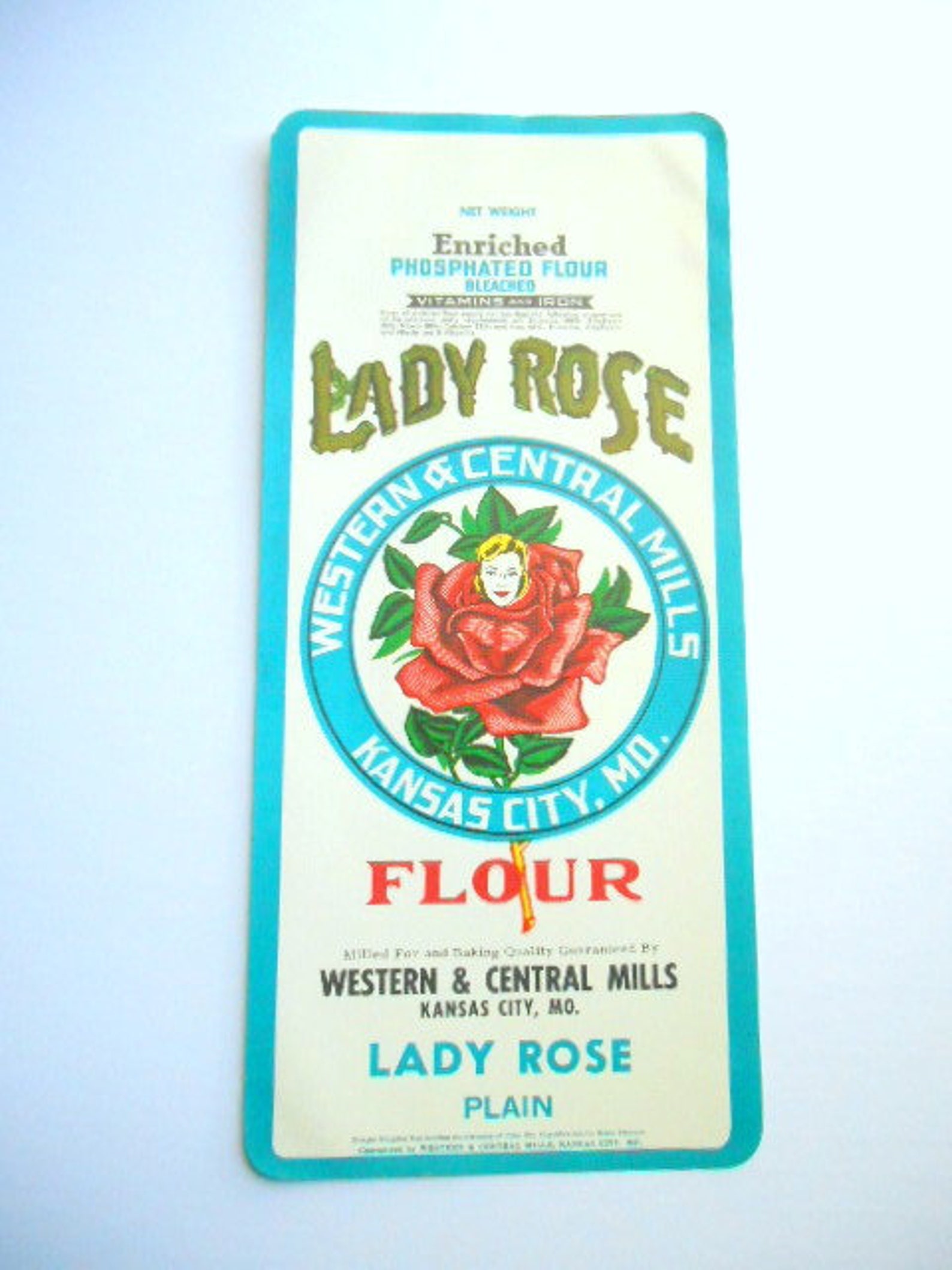 1940s Lady Rose Flour Sack Label Western and Central Mills Kansas City ...
