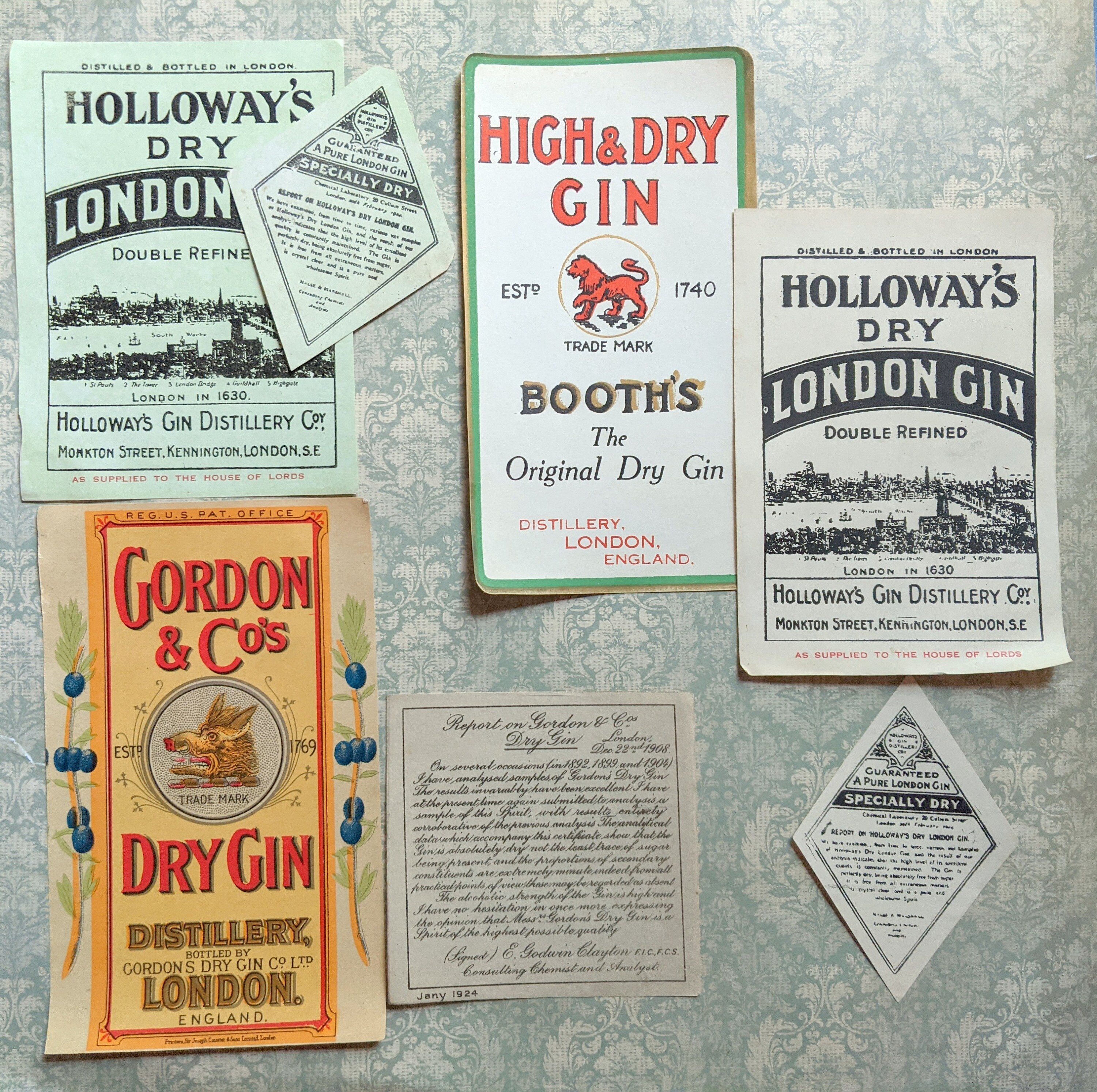 1900s to 1930s Original Unused Gin Labels Gordon & Company Holloways ...