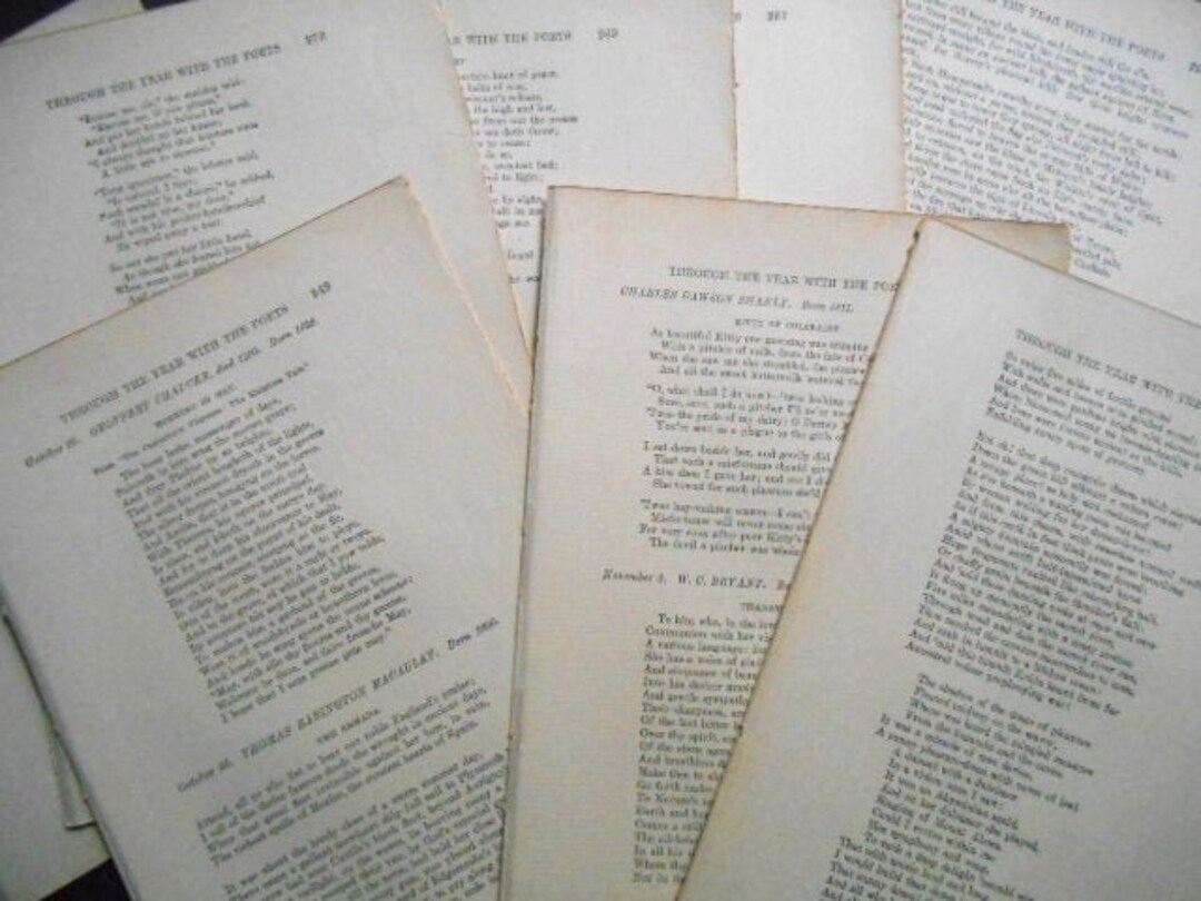 16 Vintage Edwardian Era Pages of Famous Poetry Textured Paper - Etsy