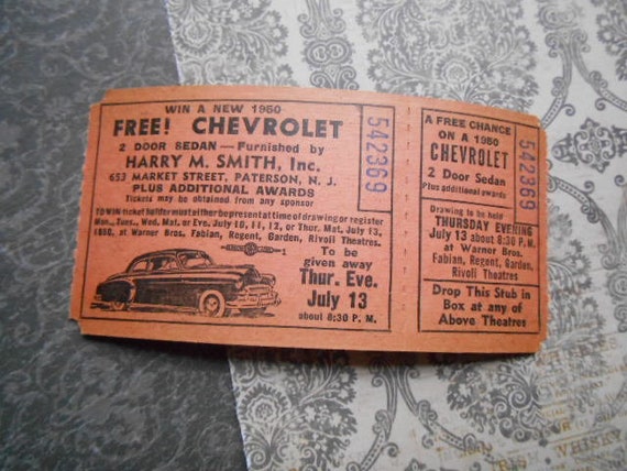 1950 2 Door Chevrolet Sedan Raffle Car Ticket Warner Brothers | Etsy