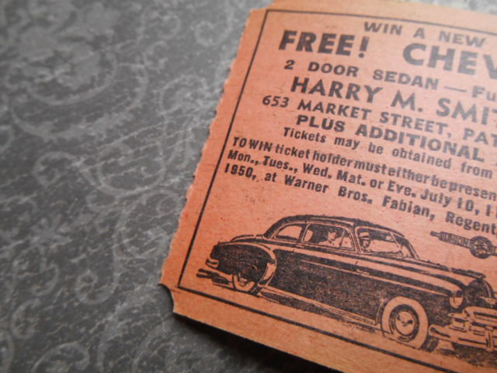 1950 2 Door Chevrolet Sedan Raffle Car Ticket Warner Brothers - Etsy