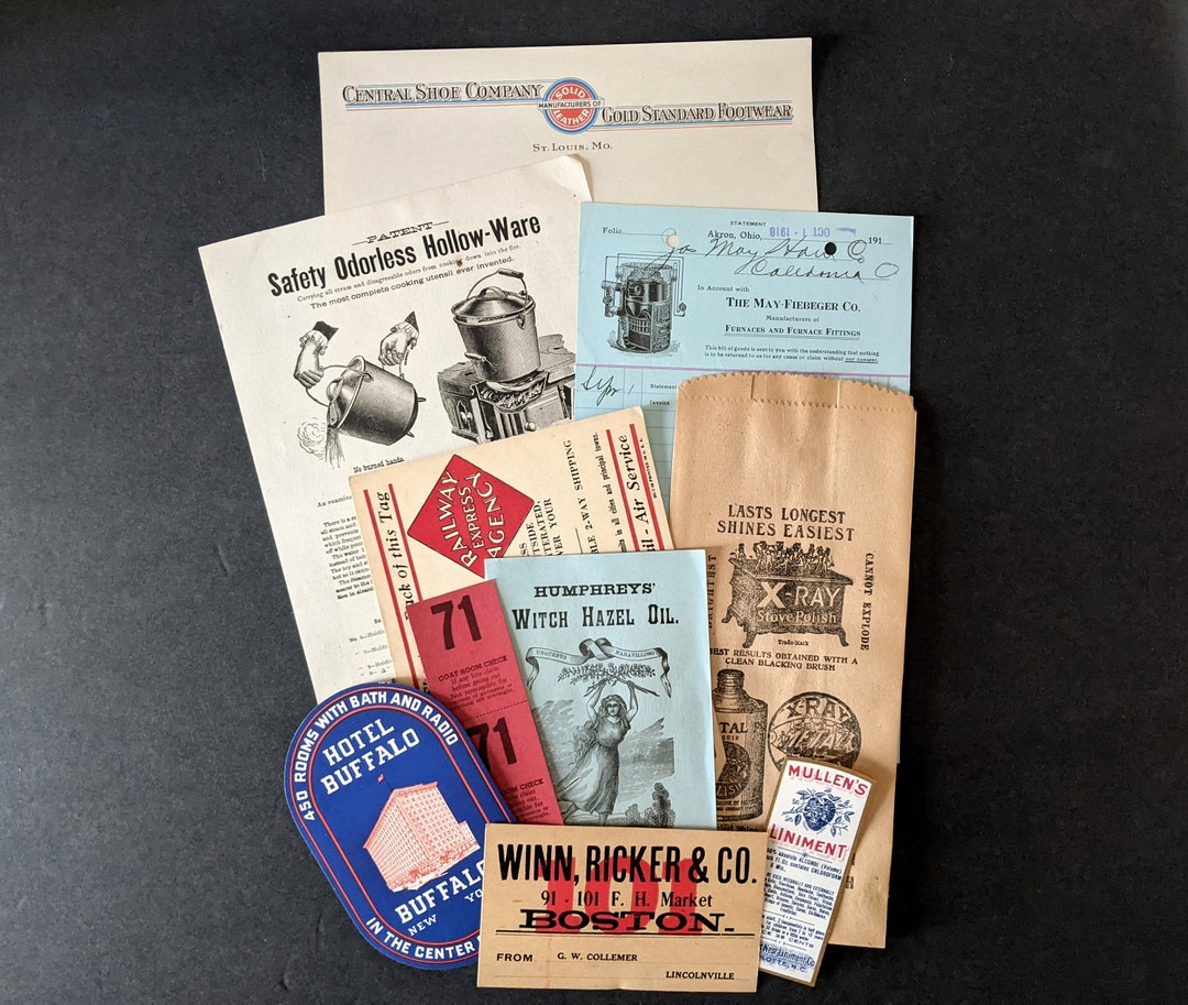 10 Antique Pre-1930s Mercantile Advertising Red and Blue Ephemera Scrap ...