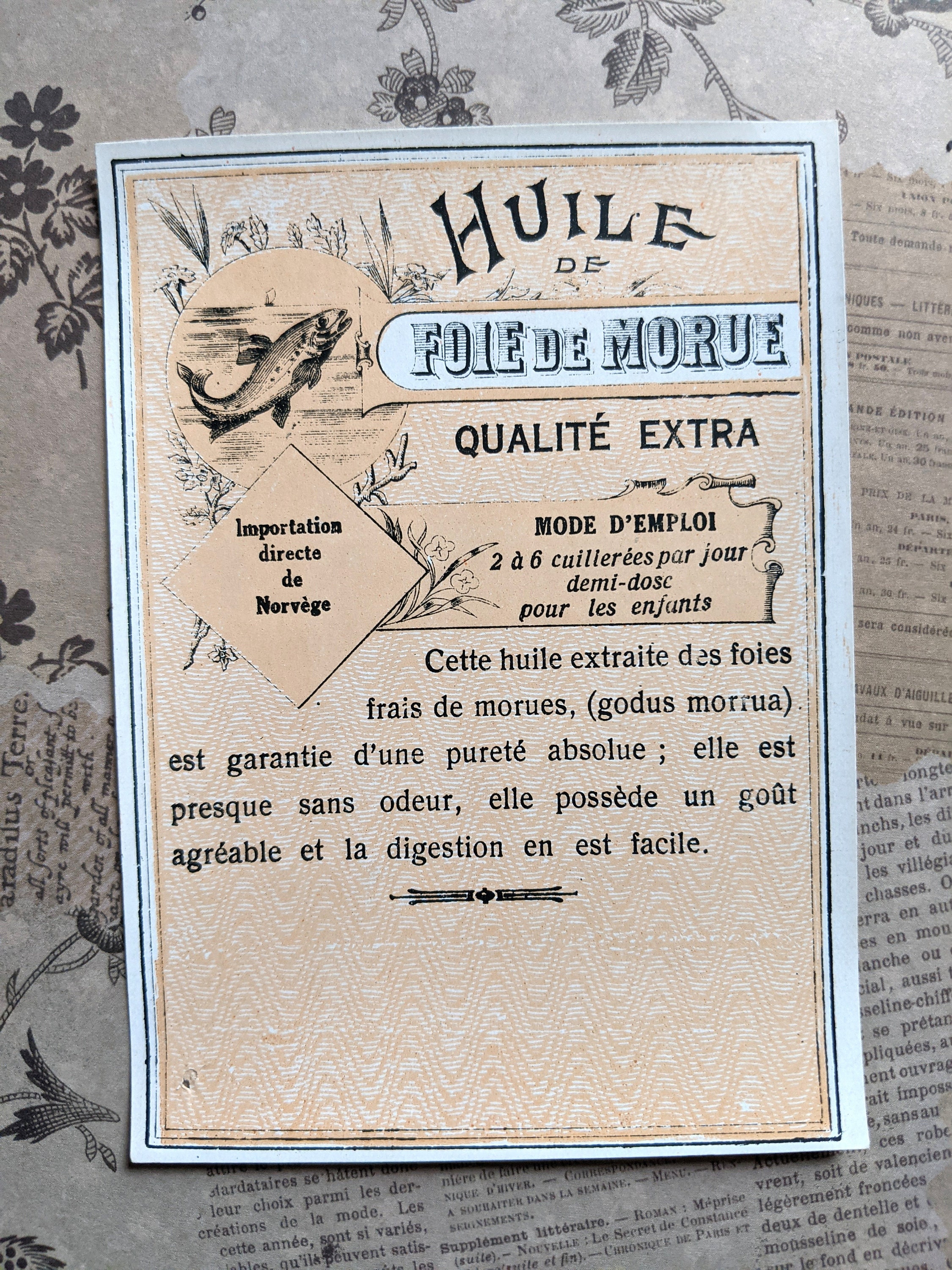Paper & Party Supplies Labels Early French Cod Liver Oil Label Fish ...