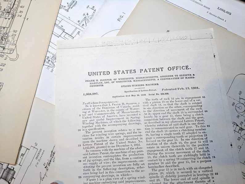 3 Random Patent Office Prints Mechanical Patents for Metal Working ...