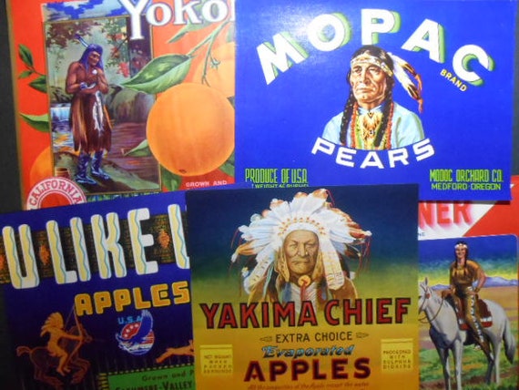 5 Mid Century Native American Indian Crate Labels - Etsy