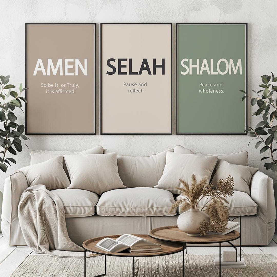 AMEN SELAH SHALOM Bible Word Art Print Set, Minimalist Christian Home ...