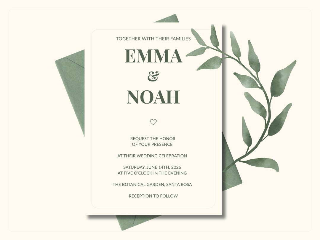 Sage Green Wedding Invitation – Minimal Canva Template – Modern ...