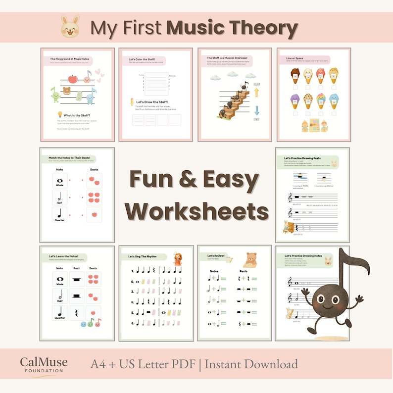 Kids Music Theory: 10 Staff, Rhythm Worksheets (printable PDF) - Etsy
