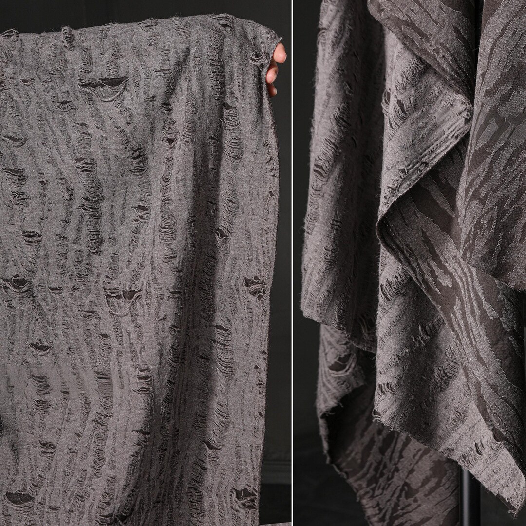 Deconstructed Stripe Knit Fabric, Black Gray Gradient Textured Jersey ...