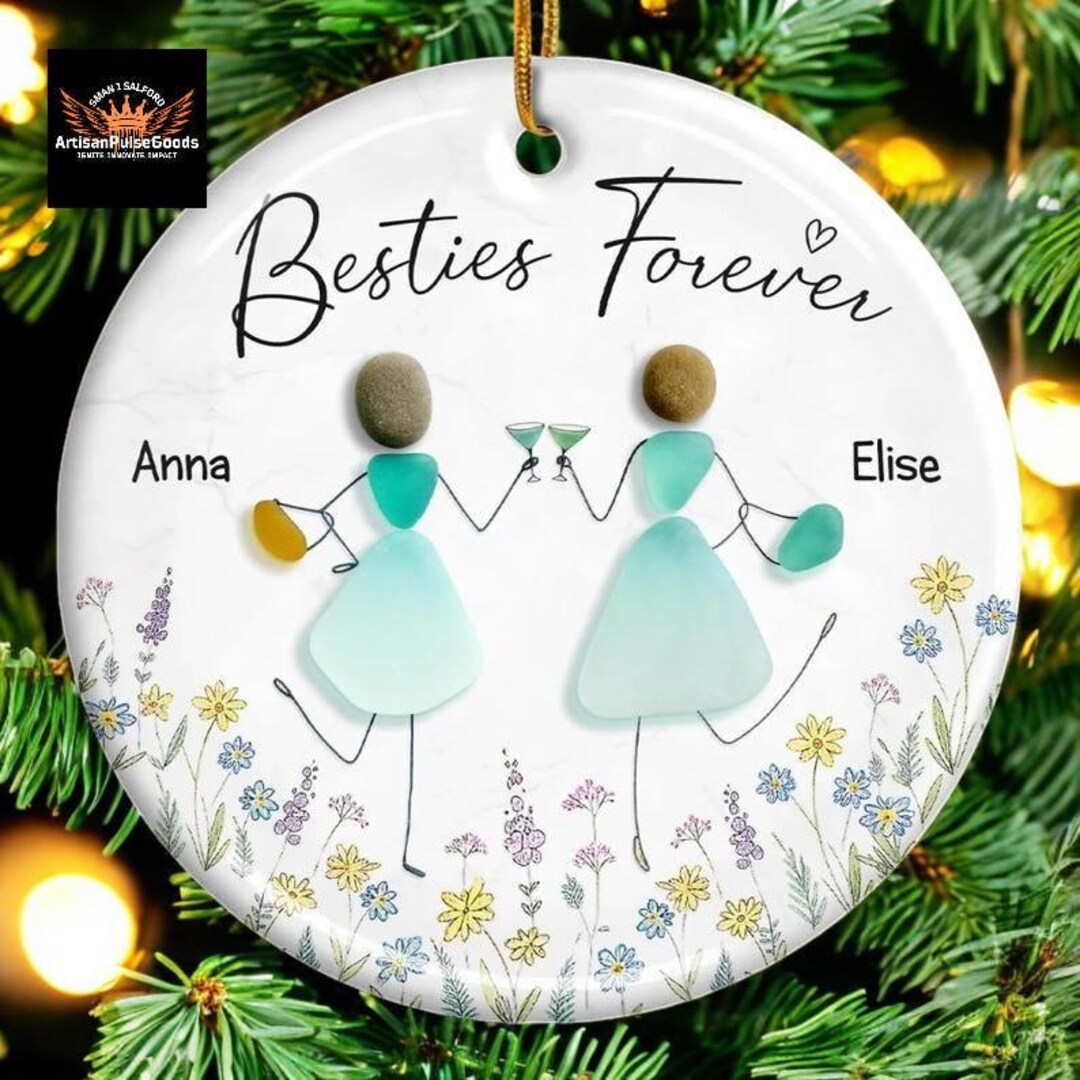 2D Custom Friendship Sea Glass Ceramic Ornament, Besties Christmas Gift ...